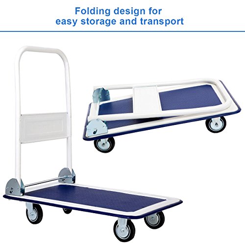 Goplus Folding Platform Cart 330LBS Rolling Flatbed Cart Hand Platform Truck Push Dolly for Loading
