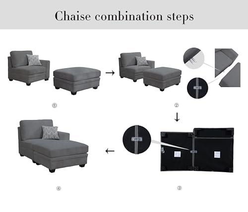 Legend Vansen 4PCS Corduroy Lounges Loveseat Couch Chaises Longues, Dark Grey