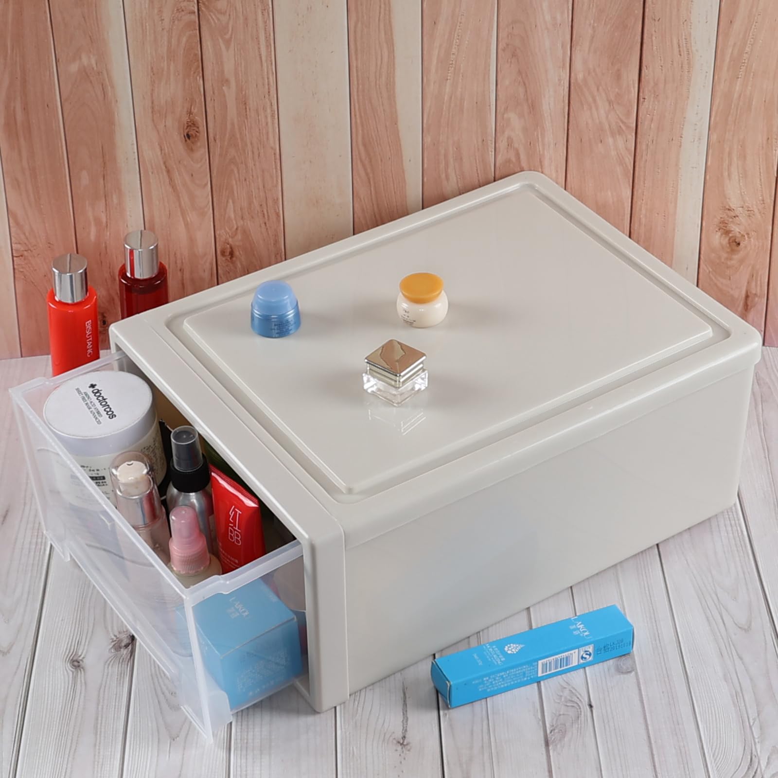Gloreen 18 L Plastic Storage Drawer Unit, Stacking Desktop Drawer Boxes, 3 Pack
