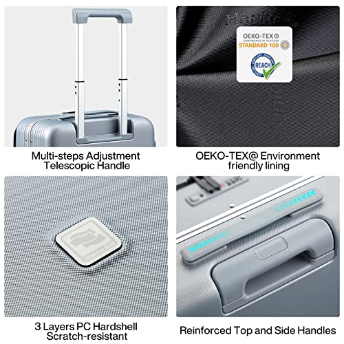 Hanke 20 Inch Carry On Luggage with Front Pocket Aluminum Frame (Can Not Open in The Middle) Hard Shell Suitcases with Wheels Rolling Luggage Suitcase with Lock Travel Luggage for Weekender- Grey
