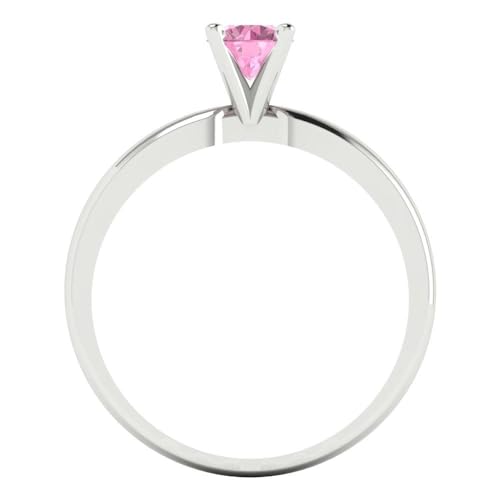 Clara Pucci 0.50 ct Round Cut Solitaire Pink Simulated Diamond Engagement Bridal Promise Anniversary Ring in 18K White Gold Size 10