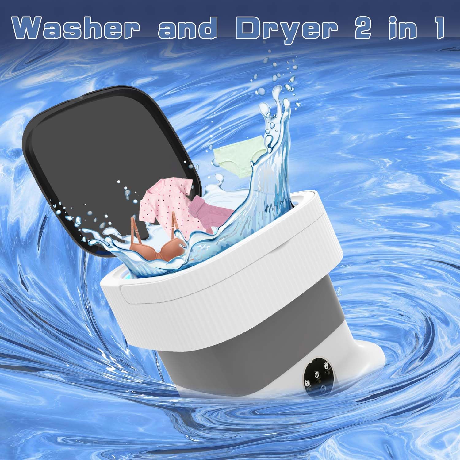 Foldable Washing Machine, 12L Portable Washer with 3 Modes, Collapsible Mini Washing Machine with Spin, Small Washer and Dryer Combo for Baby Clothes, Socks (Grey)