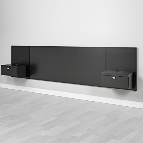 Prepac Series 9 Designer Floating King Headboard with Nightstands, 123.25" W x 31.5" H x 16"D, Black