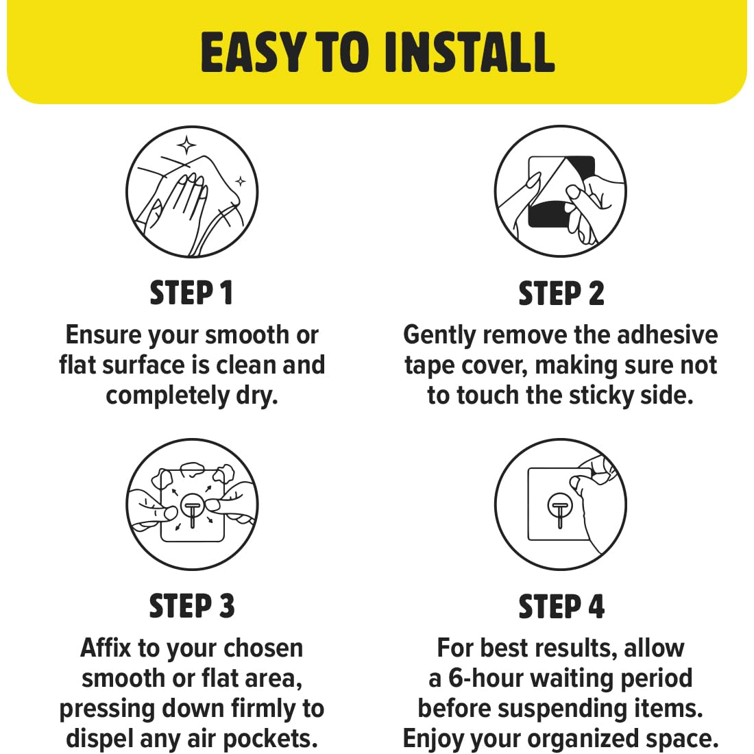 GOT 'EM Universal Adhesive Hooks Medium 6-Pack - Peel & Stick to Wall, Heavy Duty Holds 13 lbs of Towels, Coats, Picture, Plant. 90 Degree Adjust, Water Proof for Indoor/Outdoor, No Tools Needed