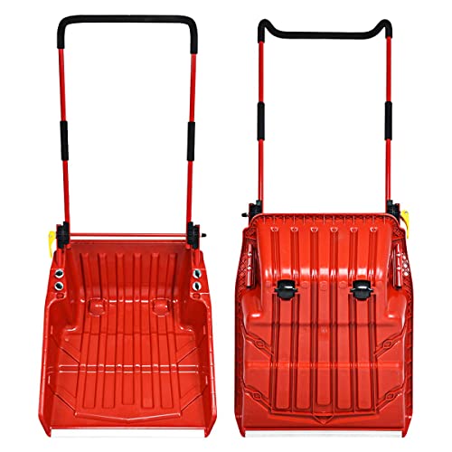 Goplus Snow Scoop, 26" x 24" Folding Snow Shovel, Sleigh Shovel with U-Handle & Wheels for Backyard Walkways Driveway, No Assembly Needed (Red)