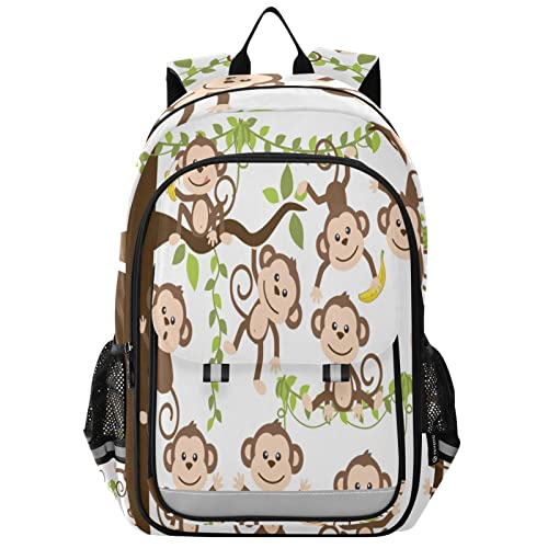 Glaphy Cute Monkey Backpack School Bag Lightweight Laptop Backpack Student Travel Daypack with Reflective Stripes