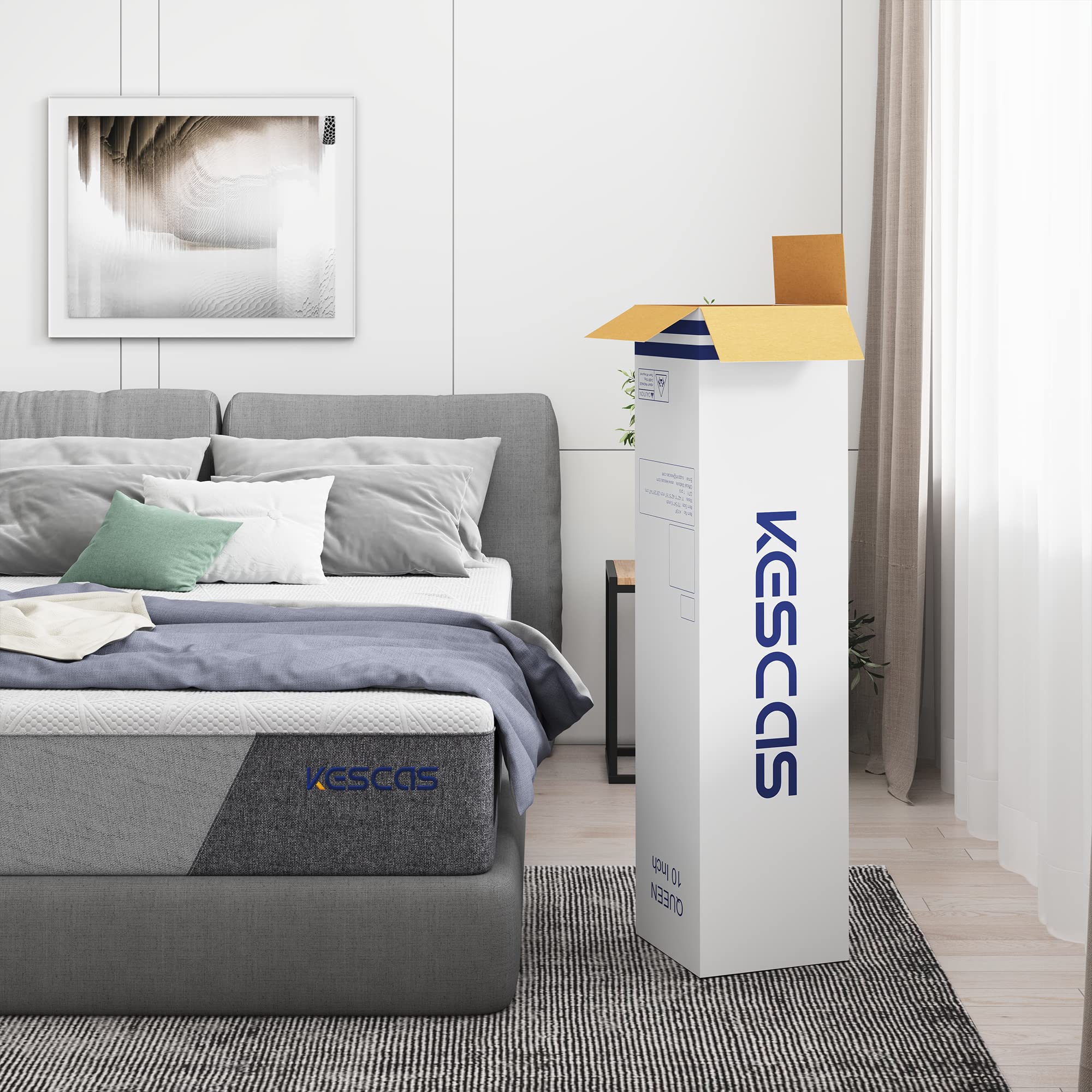 Kescas 10 Inch Spring Hybrid Full Mattress -Bamboo Charcoal Cooling Gel Memory Foam, Moisture Wicking Cover, Edge Support - Pocket Innersprings for Motion Isolation - Medium Firm