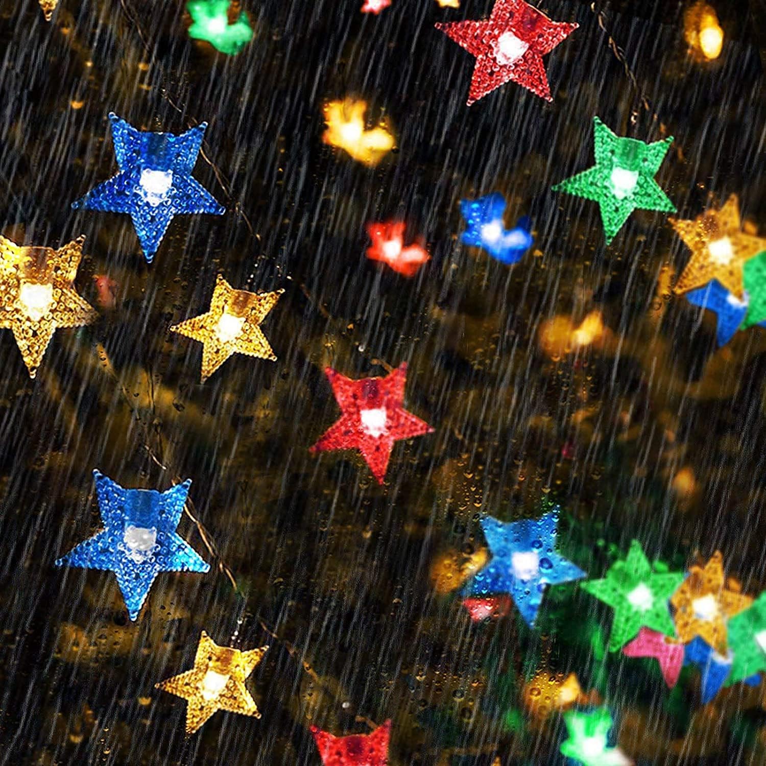 Windpnn 30ft Solar Powered Star String Lights, 50LED 8 Modes Solar Fairy Lights Outdoor Waterprooof for Christmas, Party, Wedding, Home, Garden, Patio Decoration (Cool White)