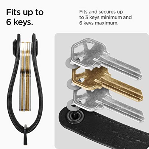 Spigen Valentinus Key Chain Key Holder Leather Key Organizer Minialist Compact Keyholder with Key Ring - Black
