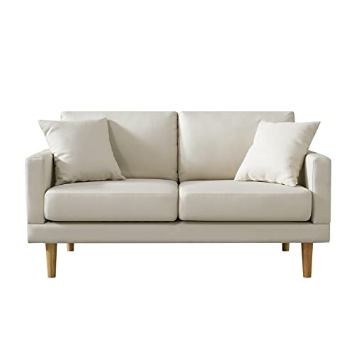 Husbedom 59" Loveseat Sofa, Modern Small Couches for Small Spaces, Living Room, Bedroom, Apartment, Dorm, with Throw Pillow, Beige