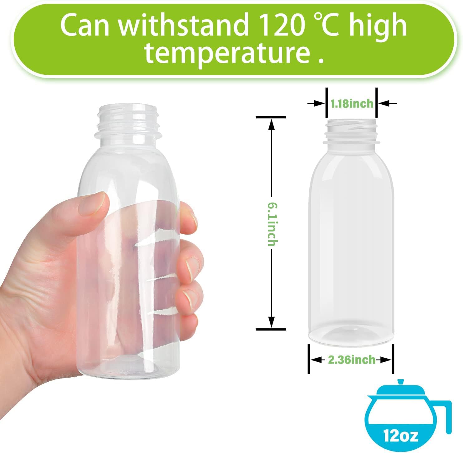 EONJOE Dishwasher Safe 12oz Plastic Bottles with Caps Reusable BPA Free PP5 Juice Milk Water Smoothie Bottle Heat-Resistant Refillable