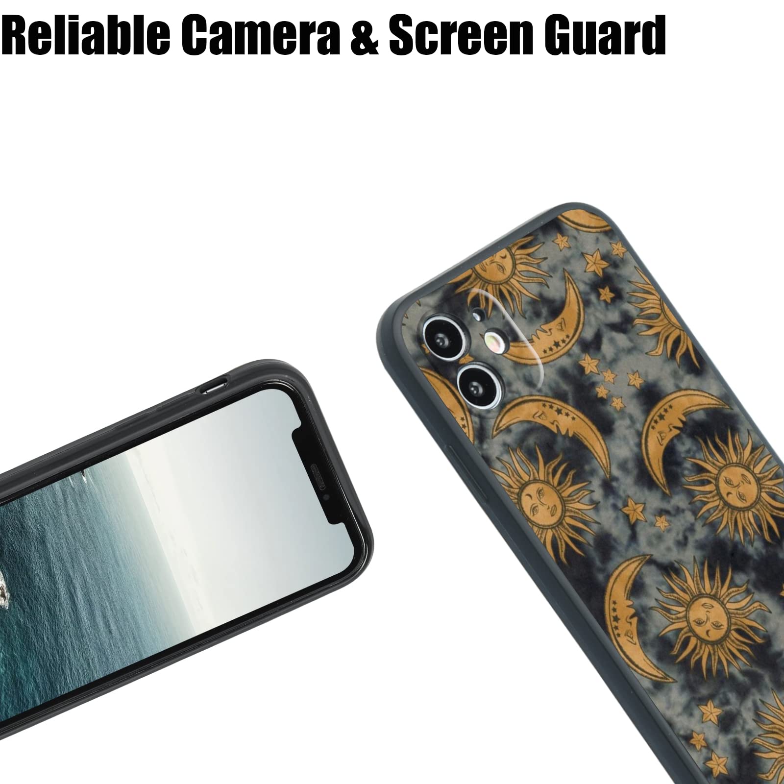 Compatible with iPhone 11 Moon and Sun Case,Moon and Sun Stars Collage Unique Cool Graphic Design for iPhone Case Men Boy Women,Shockproof Soft Silicone Trendy Case for iPhone 11