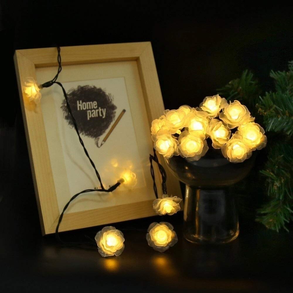 Solar String Lights 20/30/50/100LED Solar Rose String Lights Starry FairyWaterproof for Christmas Outdoor Indoor Gardens Homes Wedding Holiday Party (Emitting Color : White)