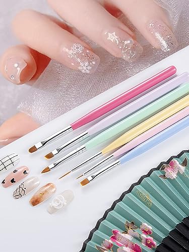 GEMBITYFUL Nail Art Brushes 6Pcs Painting Nail Brushes Nail Art Liner Brushes and Nail Art Dotting Pens for Salon