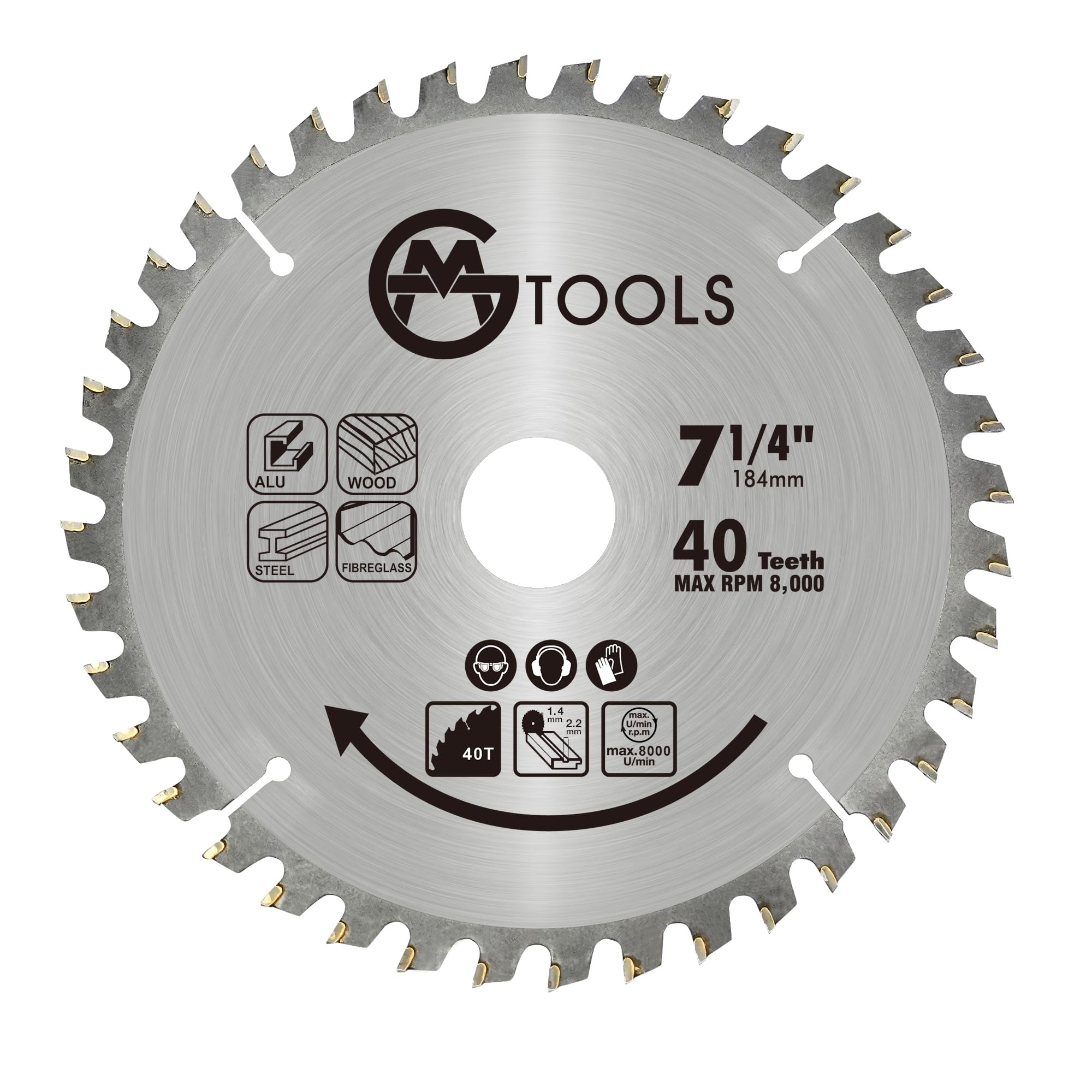 GMTOOLS 7-1/4 Inch 40 Teeth Carbide Tipped Circular Saw Blade with 5/8-Inch Arbor, Professional ATB Finishing Woodworking Saw Blade for Plywood, Laminate, Ripping Wood, Crosscuts Wood, 1-Pack