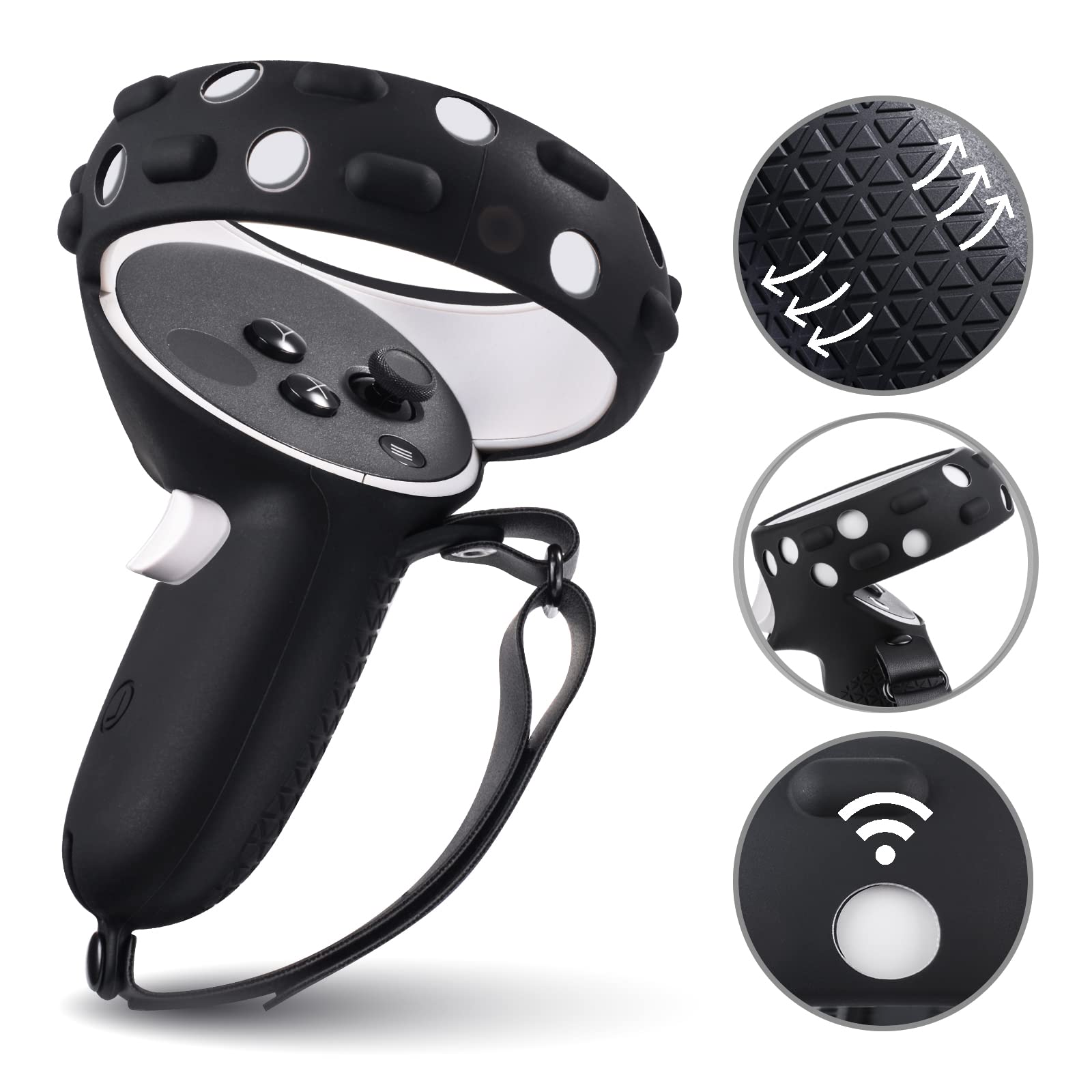 Compatible with Oculus Quest 2 Silicone Case Accessory with VR Case Cover, Silicone VR Face Cover Pad and Touch Controller Grip Cover Compatible with Quest 2, Lens Cover, Eye Mask (Black)