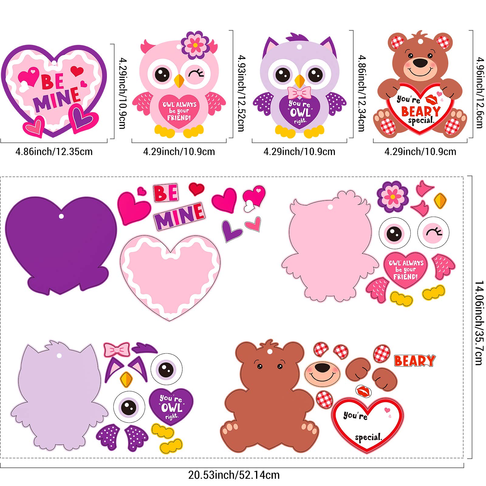 Valentine's Day Crafts Kits DIY Valentine Decorations Hanging Ornaments, Lanyards for Kids Family Entertainment Activities, 4 Styles (24 Sets)