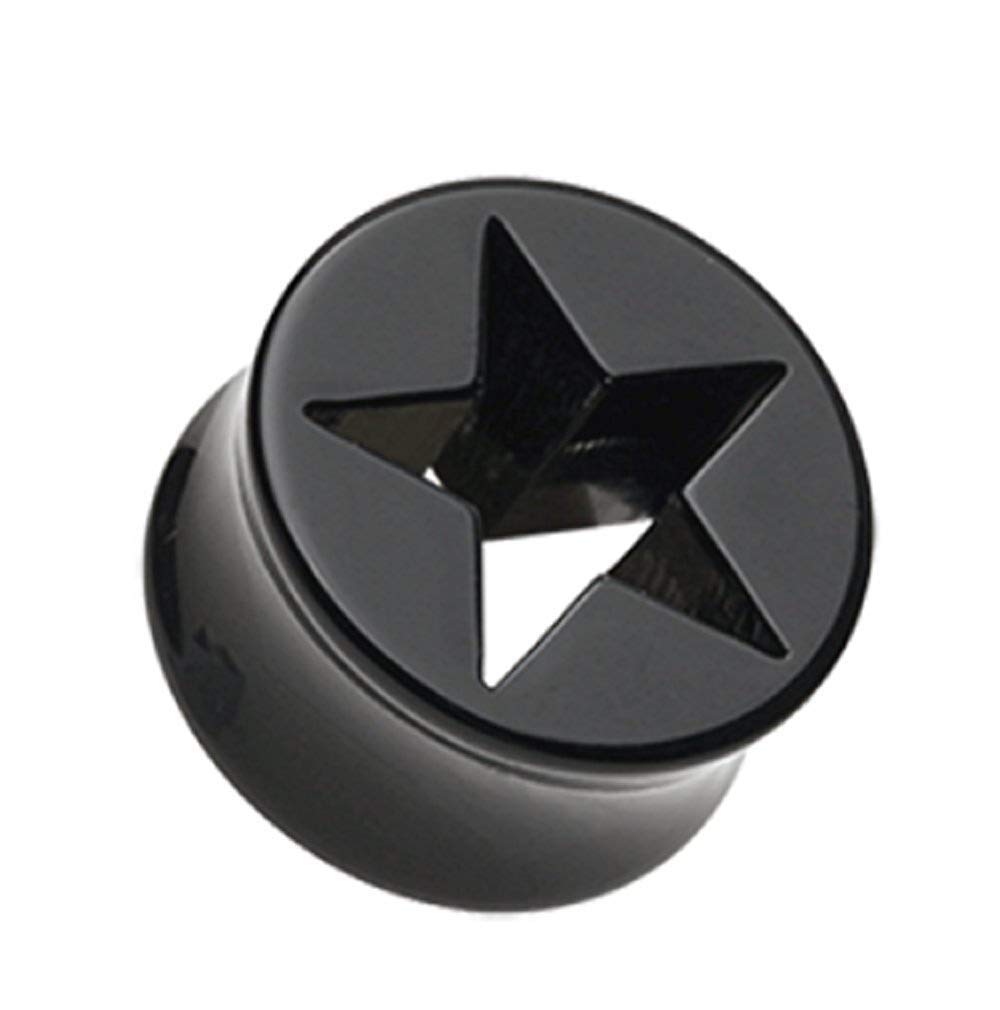 Covet Jewelry Hollow Star Double Flared Ear Gauge Plug (7/8" (22mm), Black)