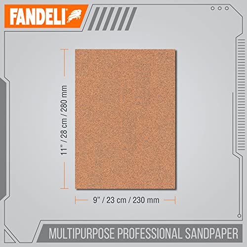 Fandeli | Multi-Purpose Sandpaper | 100 Grit | 25 Sheets of 9'' x 11'' | Ideal for Sanding Metal, Untreated Wood and Painted Surfaces