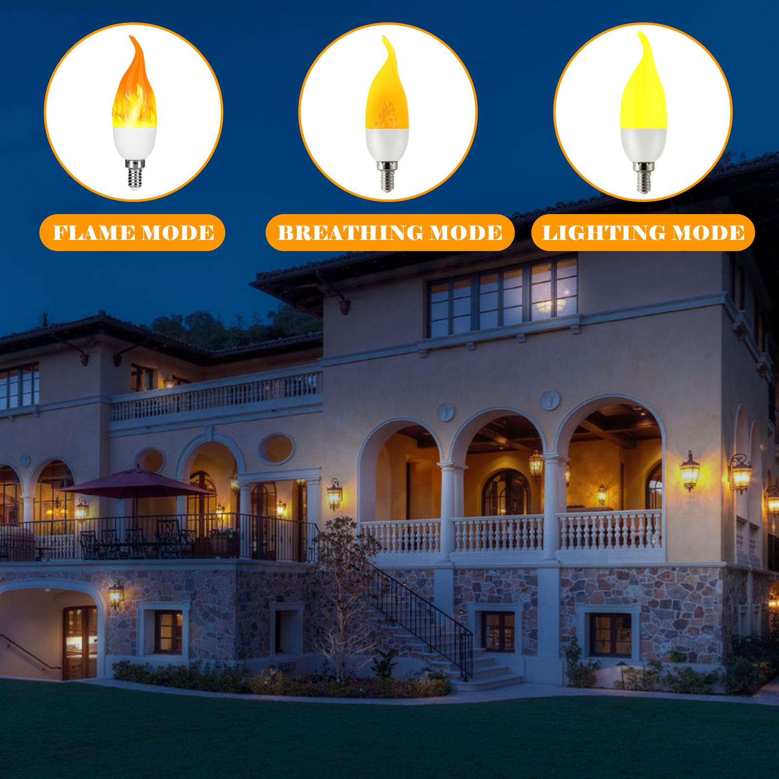 Kestnsee E12 LED Flickering Candelabra Flame Effect Light Bulbs - Upgrade Flicker Candelabra Torch Fire Effect Lights Bulbs for Outdoor Halloween Xmas Holiday Decorations Indoor Lamp (6 Pack)
