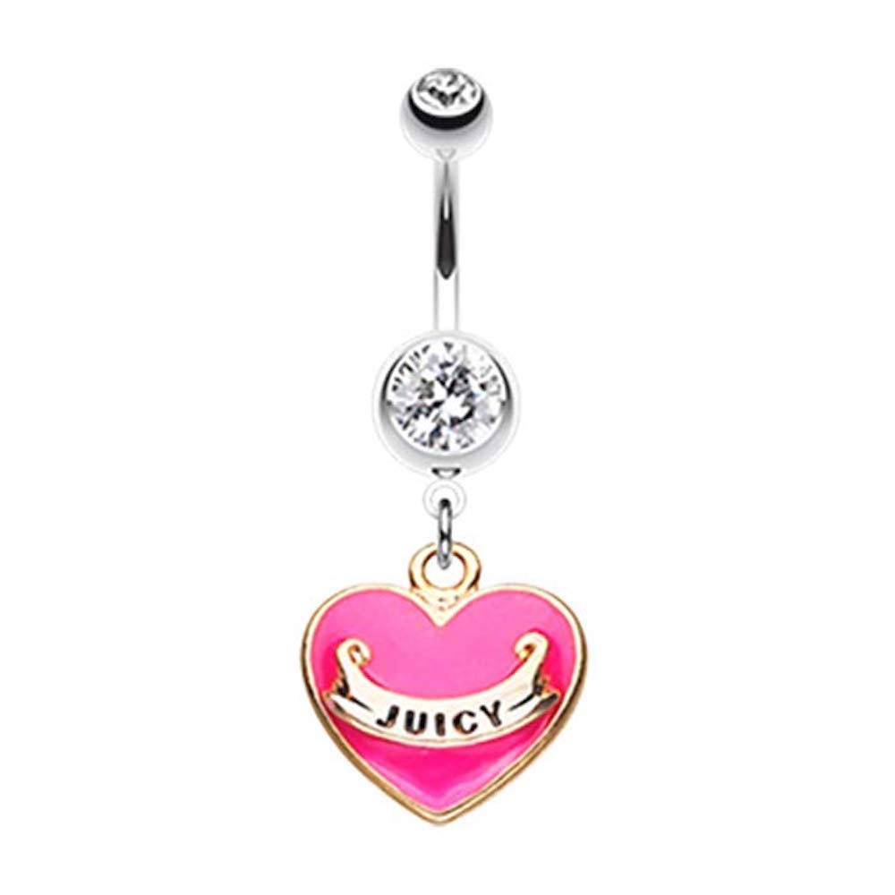 Covet Jewelry Silver Juicy Heart Belly Button Ring (Fuchsia)