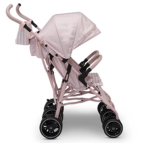 GAP babyGap Classic Side-by-Side Double Stroller - Lightweight Double Stroller with Recline, Extendable Sun Visors & Compact Fold - Made with Sustainable Materials, Pink Stripes