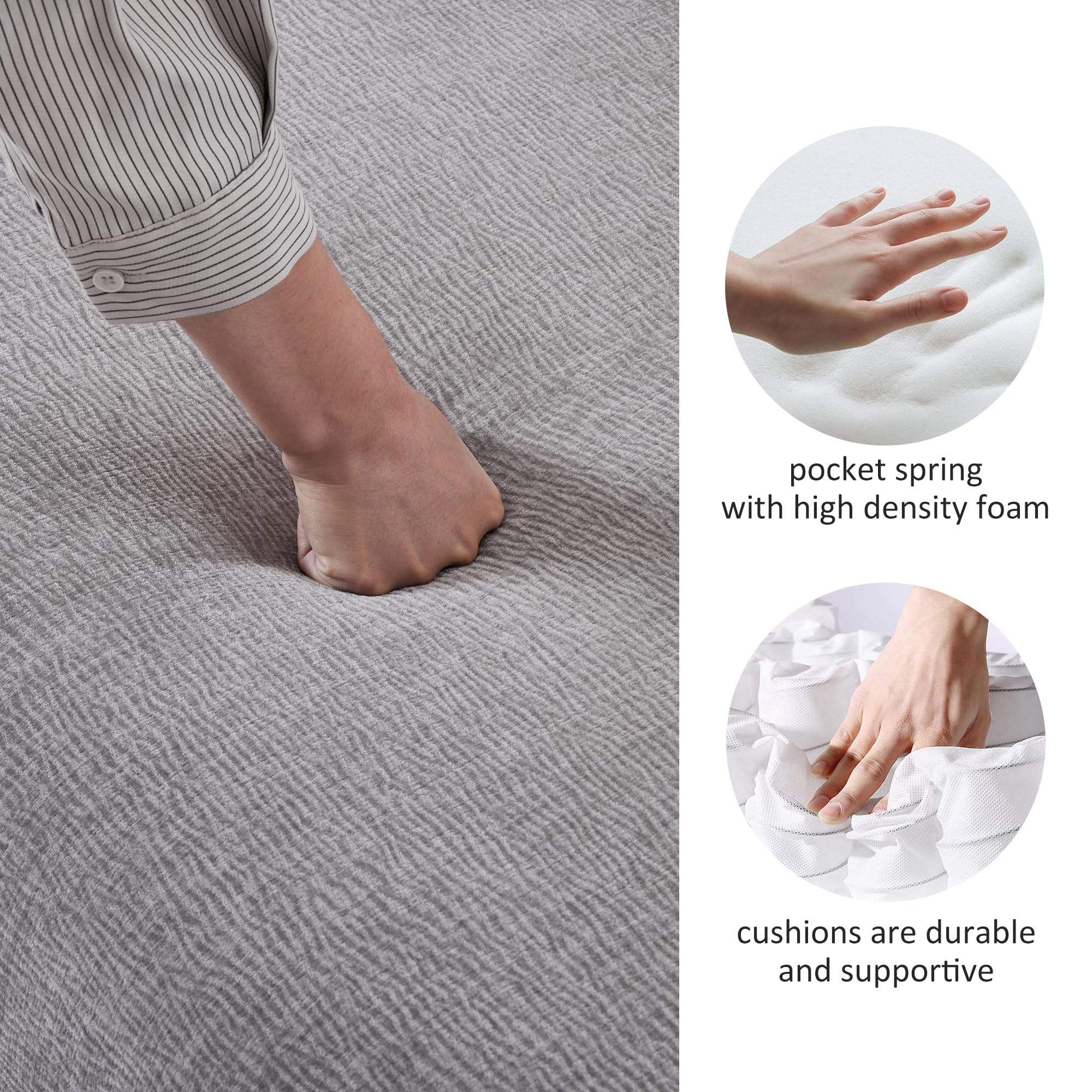 GNIXUU Minimalist Modular Sectional Sofa Cloud Couch, Modern Chenille 2 Pieces Deep Sectional Couches for Living Room, Comfy Upholstered 4-Seater L-Shaped Sofa with Chaise(109" Gray)