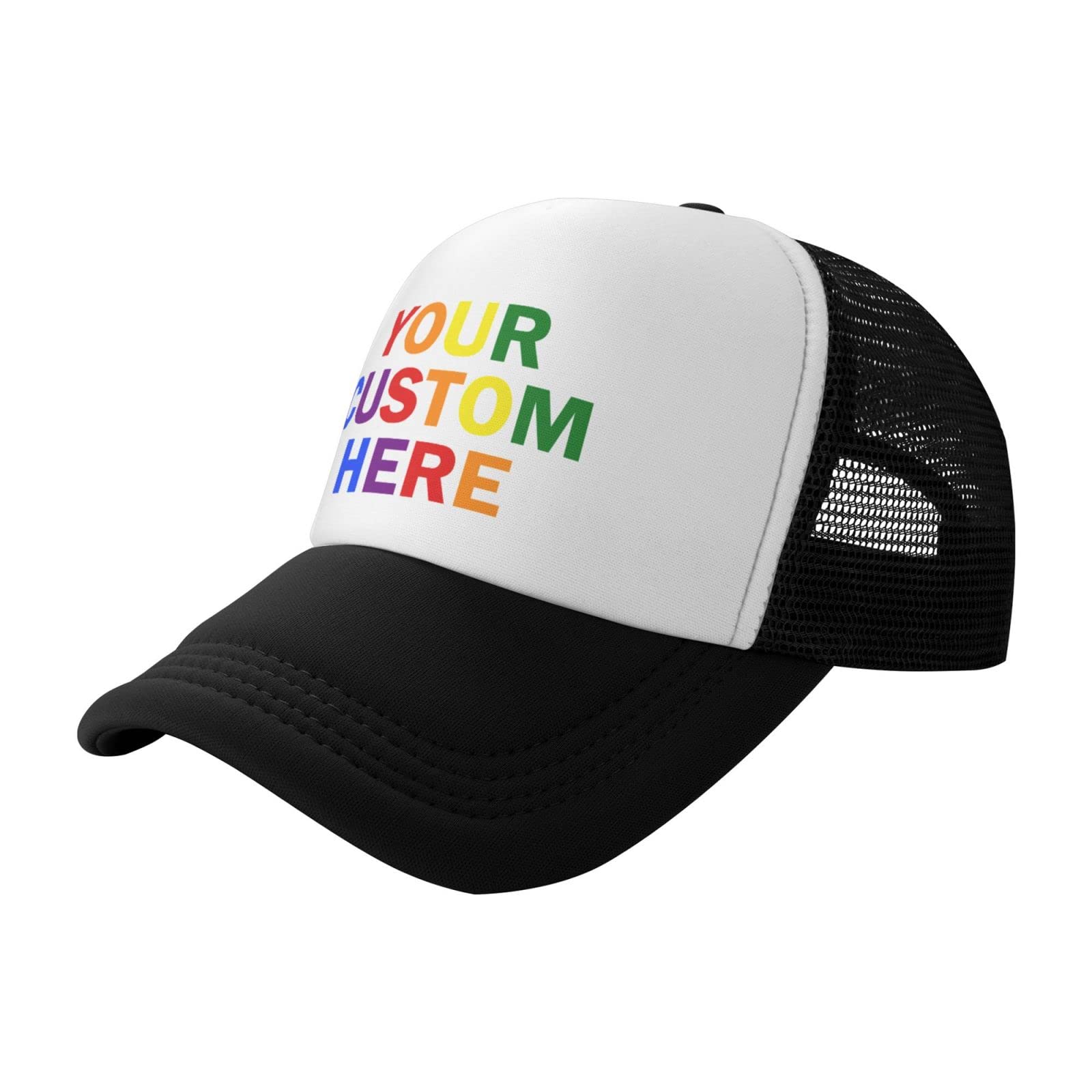Custom Hat, Personalized Hat, Custom Trucker Hat, Design Your Own Hats with Text Logo Pictures Customized Mesh Hat Hip Hop Hats A-Black