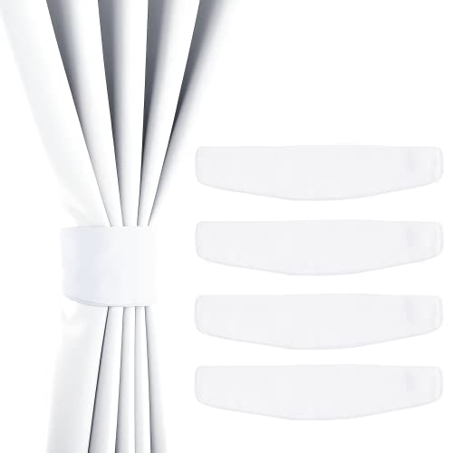 NICETOWN Strong Magnetic Curtain Tiebacks - Modern Simple Style Curtain Ties Backs Holdbacks Holders for Indoor/Outdoor Curtains (White, 18.5 X 4 Inches, Set of 4)