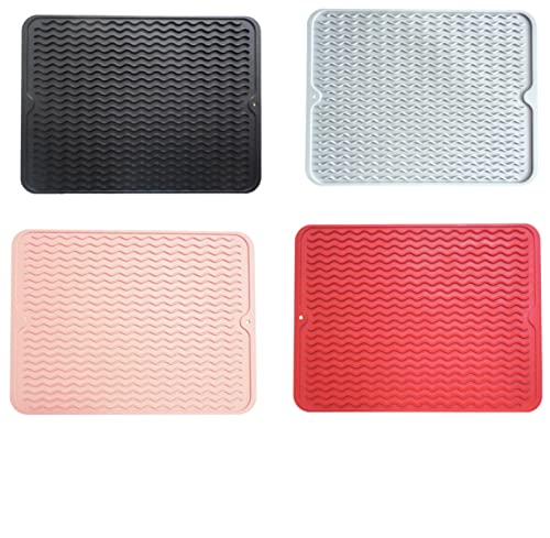 Silicone Heat Resistant Drain Pad Dish Draining Mat Non Slip Drying Pad Dry Fast Sink drying mat for Kitchen Black Grey Pink Red (Pink)