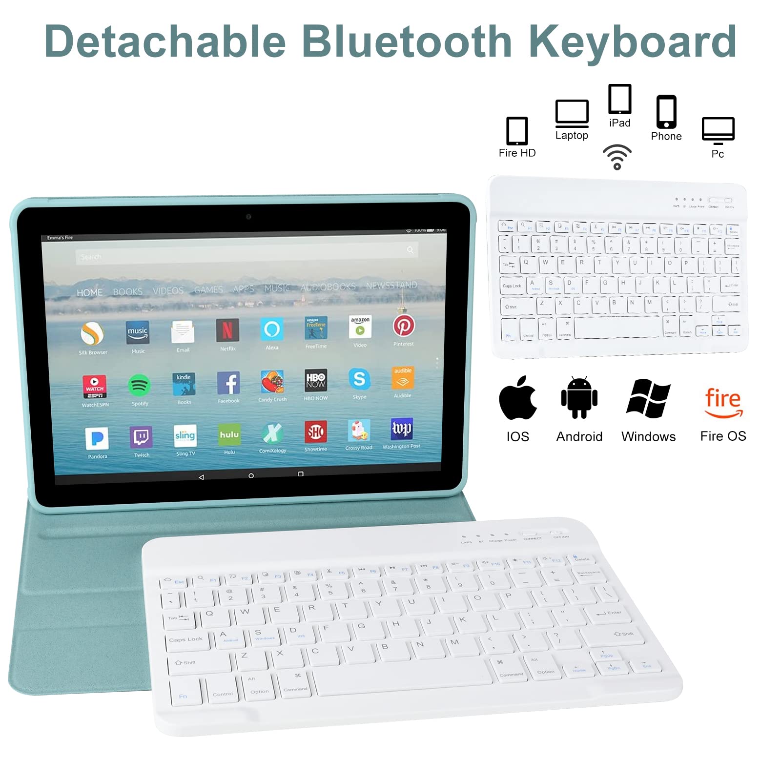 Keyboard Case for Kindle Fire HD 10 and Fire HD 10 Plus Tablet (2021 Release 11th Generation) Slim Smart Cover with Detachable Bluetooth Keyboard for Fire HD 10 & HD 10 Plus