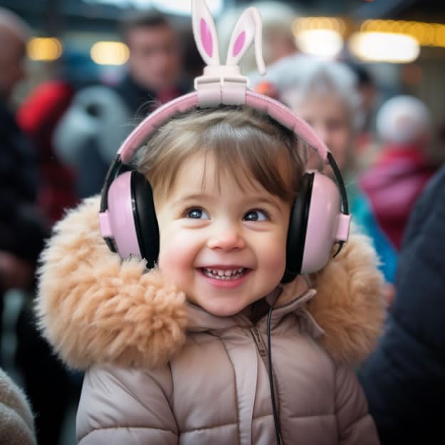 clawster Baby Kids Girls Pink Hearing Protection, Adjustable Noise Reduction 27dB Earmuffs, 3-36+ Months Funny Cute Accessory (Lace Bow)