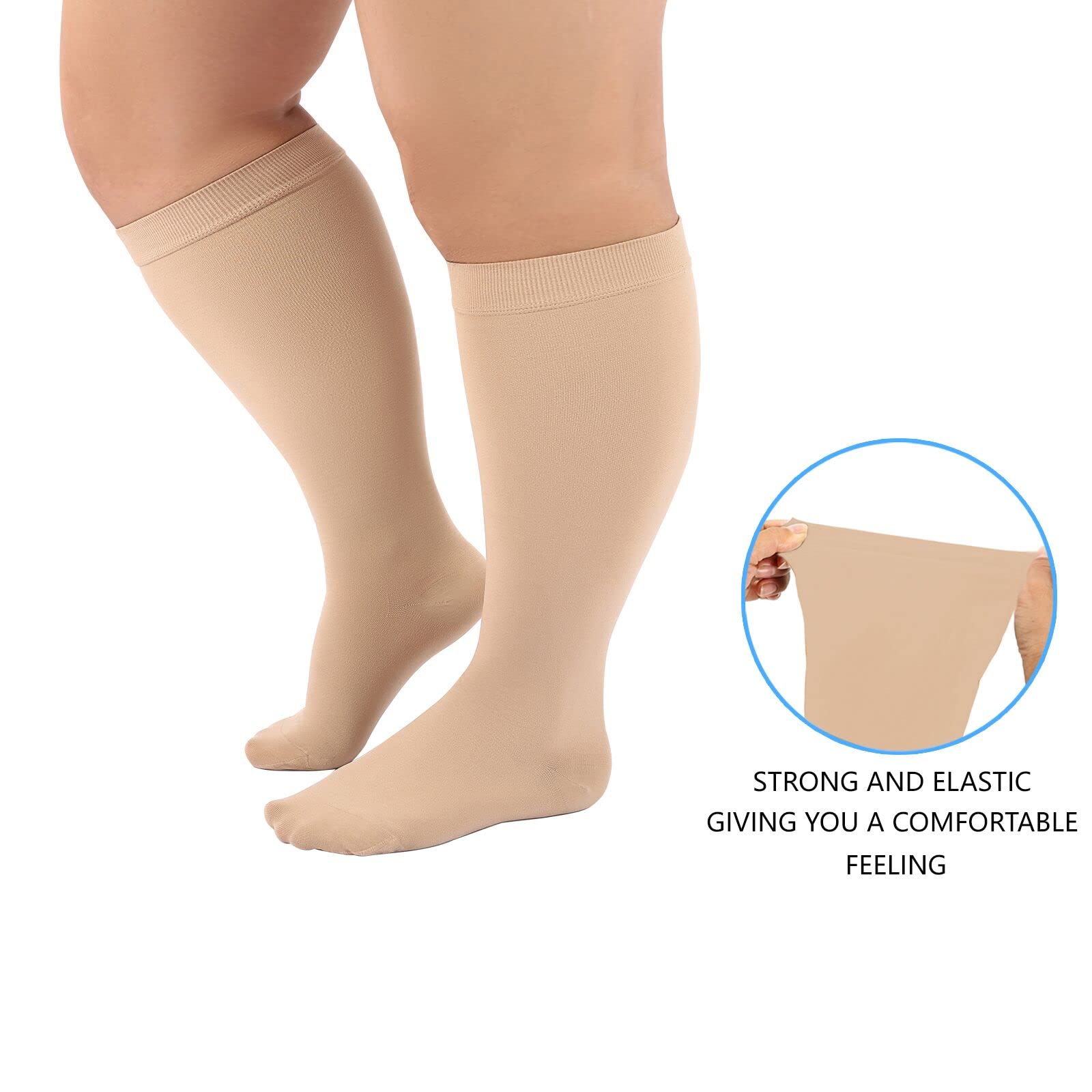 Compression Socks for Women Plus Size Compression Socks Wide Calf Compression Socks Women Men Medias de Compresion para Mujer Circulation Support Medical Beige Pro Knee High Compression Socks 7XL