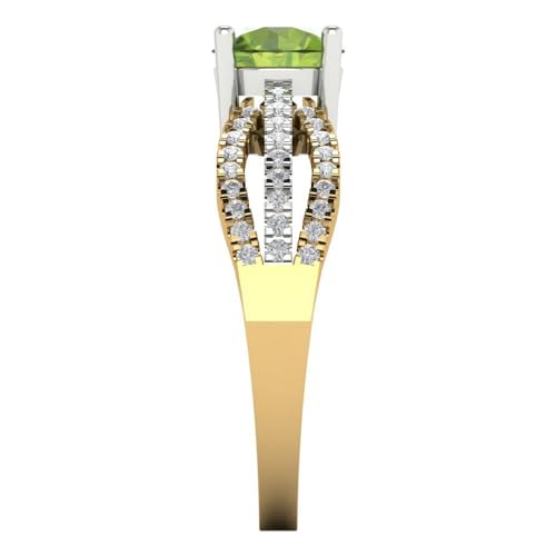 Clara Pucci 1.35 ct Round Cut Solitaire W/Accent Natural Peridot Art Deco Bridal Wedding Statement ring 18K yellow & White Gold Size 8