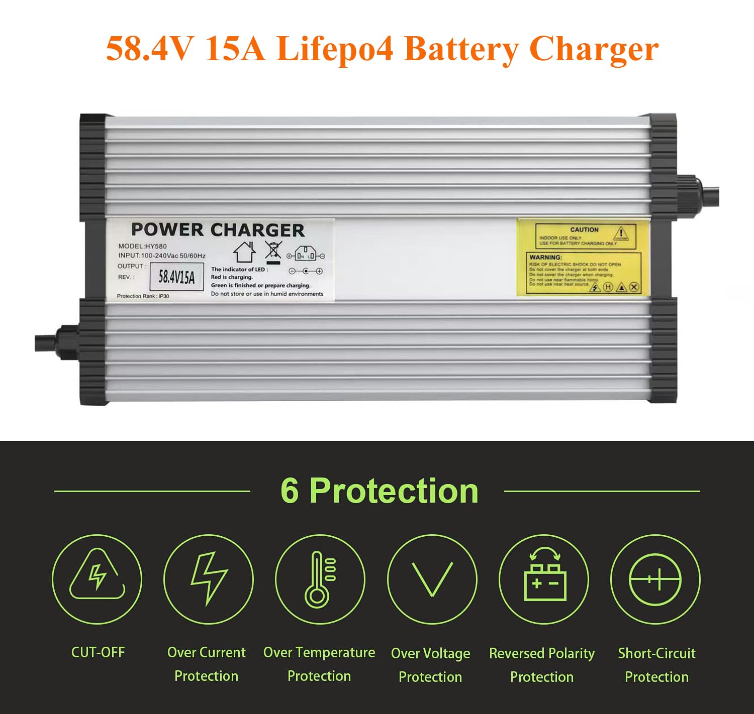 DUDHOIK 48V / 58.4V 8A Lithium Battery Charger 110V 120V 500W with Cooling Fan and Alligator Clip Output Lifepo4 Charger Multiple Protection Functions for 48V Lifepo4 Battery