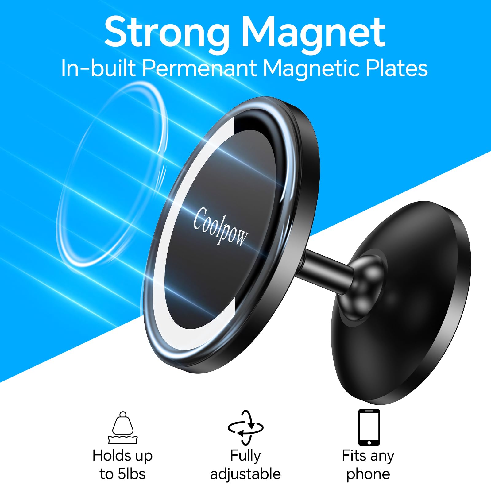 Coolpow Magnetic Phone Holder for Gym, Dual Magnetism for iPhone 14/13/12 Pro Max Series, Metal Ring for Other Android Phones, Strong Joints and Magnets for Unmatched Stability