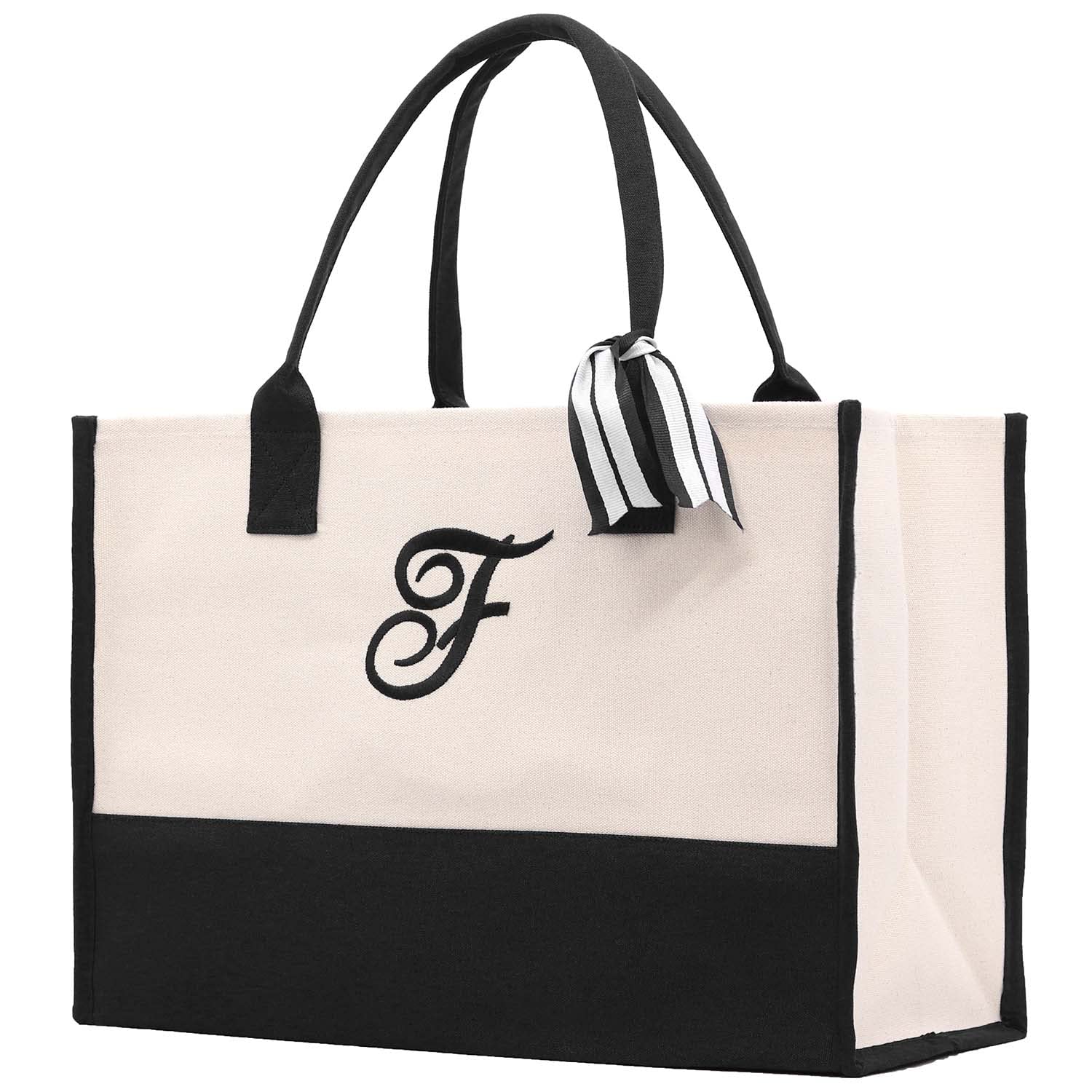 VANESSA ROSELLA Monogram Tote Bag with 100% Cotton Canvas and a Chic Personalized Monogram (Black Script Letter - M)