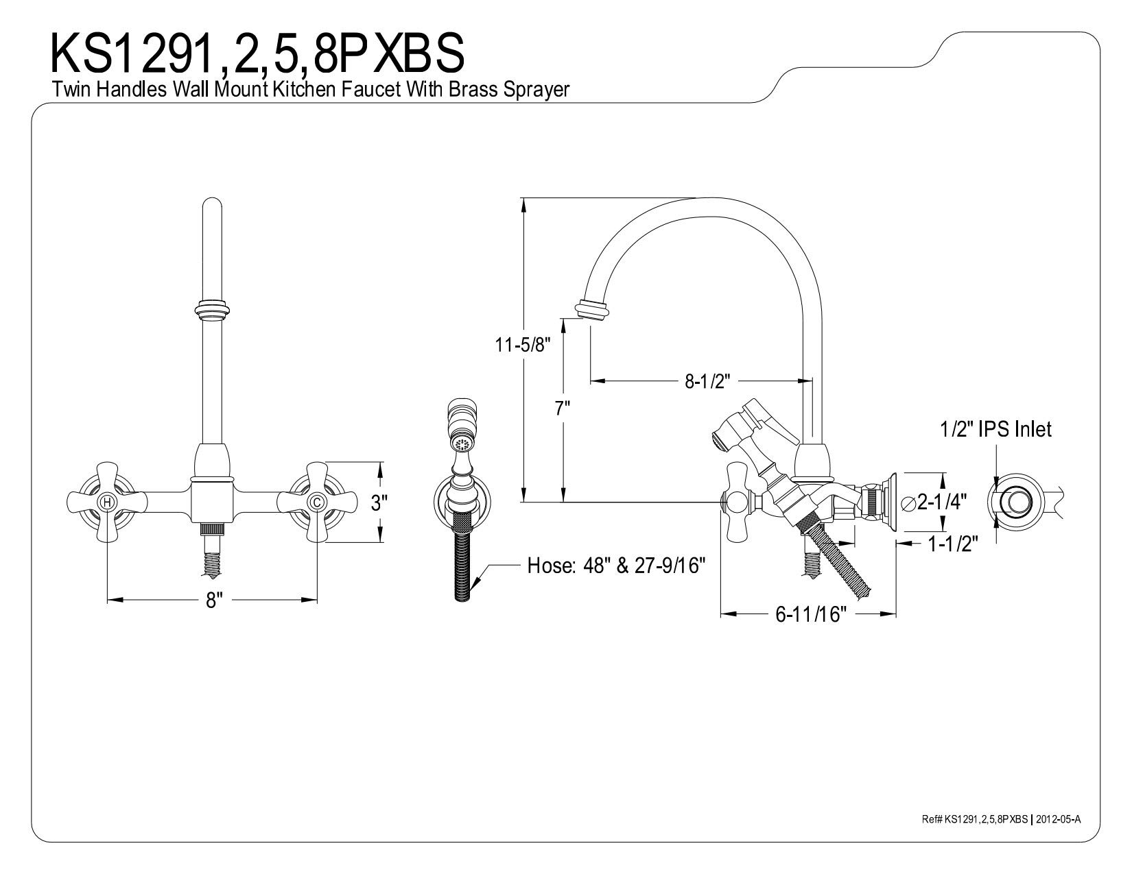 Kingston Brass KS1292PXBS Restoration Bridge Kitchen Faucet, 8-1/2" in Spout Reach, Polished Brass