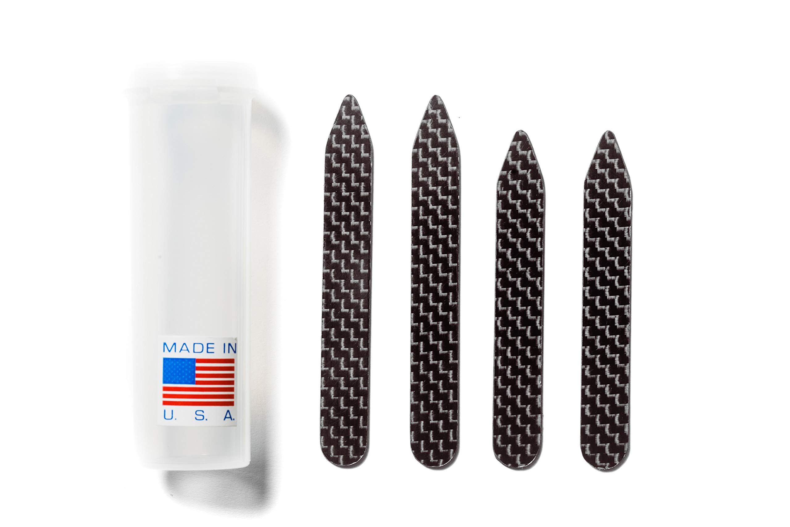 Carbon Fiber Collar Stays Set - Collar Stiffeners - Mens - 2 Pairs - 2.5" and 2.75" with Case - Black - Non Metal Collar Stay