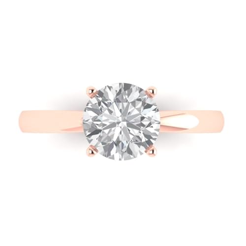 Clara Pucci 1.50 ct Round Cut Solitaire Moissanite Engagement Wedding Bridal Promise Anniversary Ring in 18K Rose Gold Size 3.5