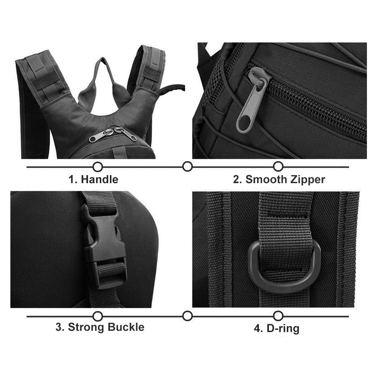 BraveHawk OUTDOORS Tactical Hydration Pack Backpack, 900D Military Nylon Oxford Water Resistant Sports Runner Backpack with 3L Bladder for Hiking and Climbing (Black)