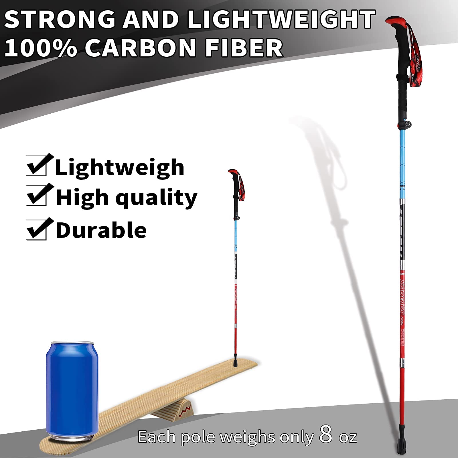 Carbon Fiber Trekking Poles -Ultralight,Collapsible and Telescopic, Hiking Poles with Quick Adjustable Locks for Hiking Camping Mountaining Backpacking Walking (2 Packs Red)