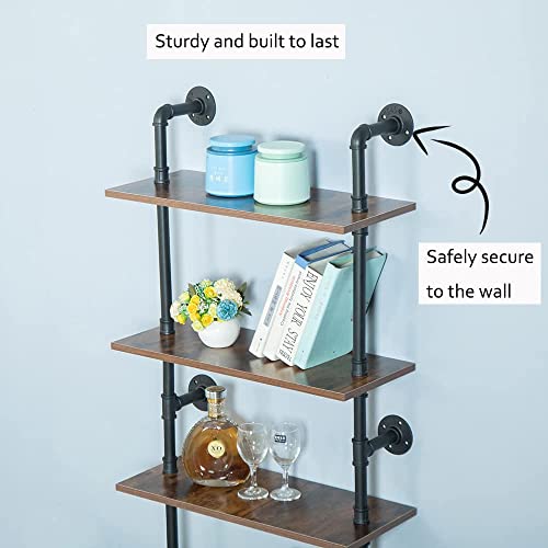 HEONITURE 5 Shelf Industrial Pipe Shelving, Black Modern Bookcase Bookshelf, Wall Mount Ladder Shelf with Metal Frame Display Selves