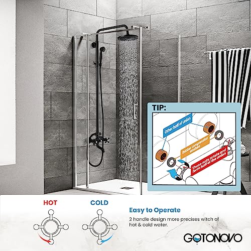 gotonovo Matte Black Wall Mounted Bathroom Rainfall Shower Faucet System Set Mixer 8-Inch Round Head Double Cross Handles Bathroom Bathtub Hand Spray Tub Spout Bathroom Fixtures