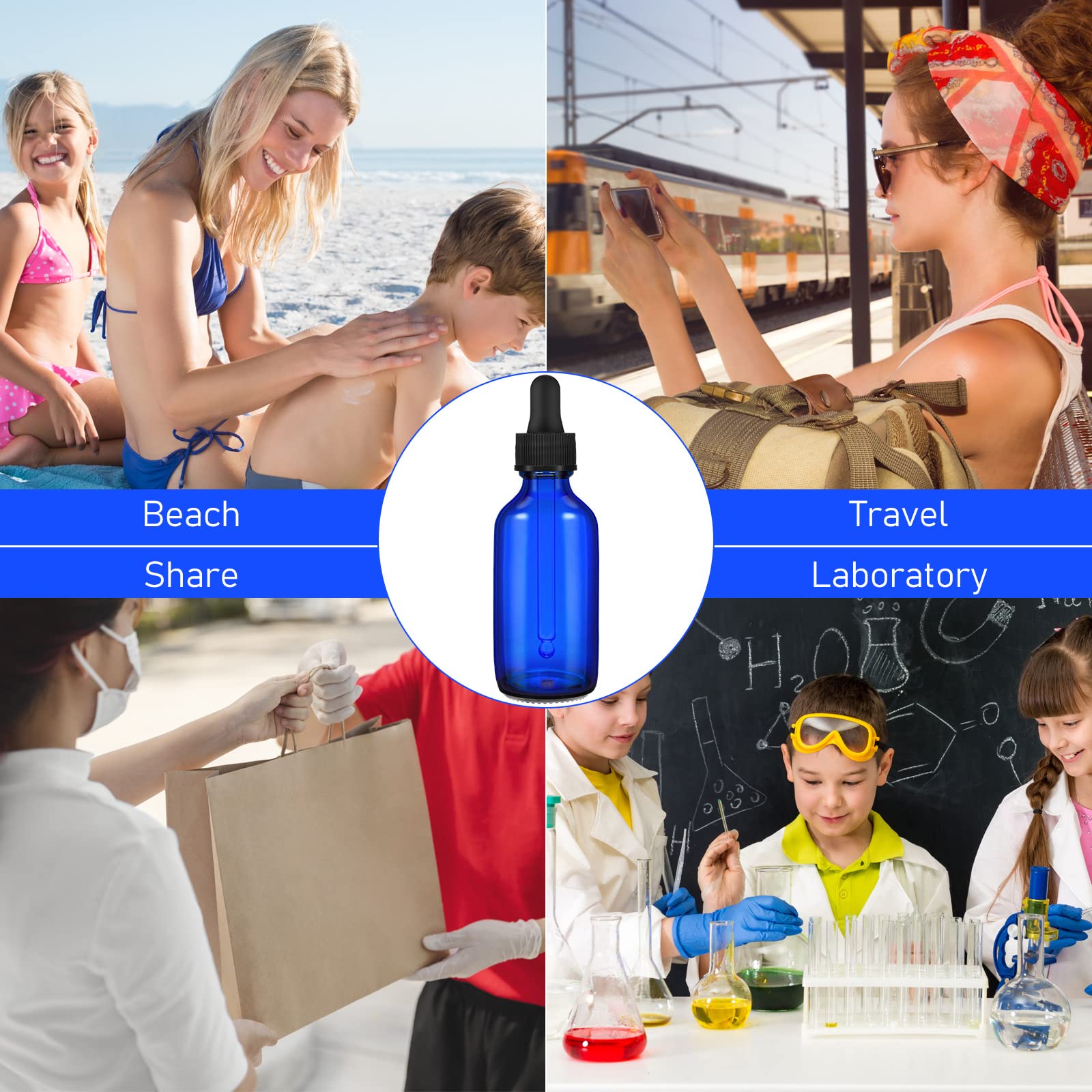 Epakh 100 Pack Glass Dropper Bottles, 2 oz Tincture Vials with Eye Droppers for Essential Oils, Liquids, Leakproof Travel Bottles (Blue)