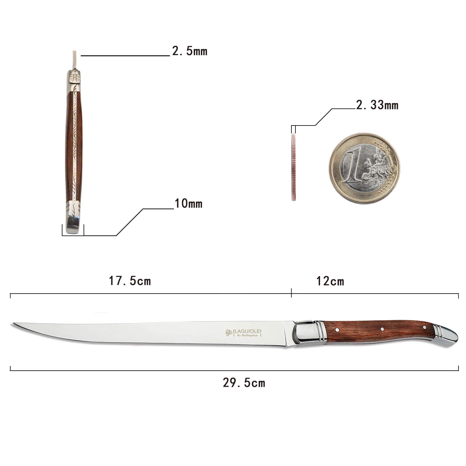 Laguiole by Hailingshan Carving Knife and Fork Set Stainless Steel Premium BBQ Meat Turkey Roast Kitchen Dinner Table Cutlery Flatware Sharp 2-Piece Wood Handle with Gift Box