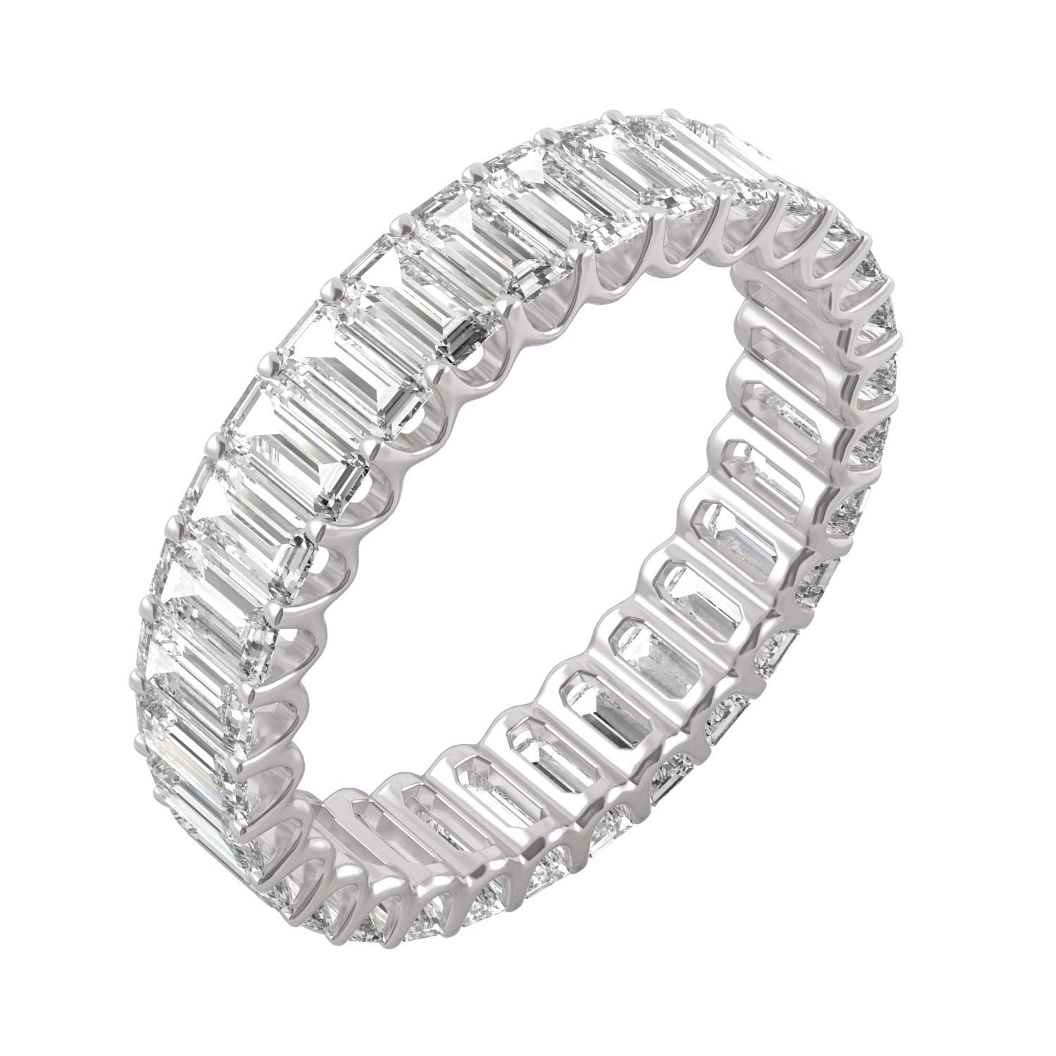 Charles & Colvard Created Moissanite 4x2mm Emerald Cut Eternity Band for Women | 2.9 cttw DEW | Lab Grown | Solid 14K White Gold with Rhodium | Size 6
