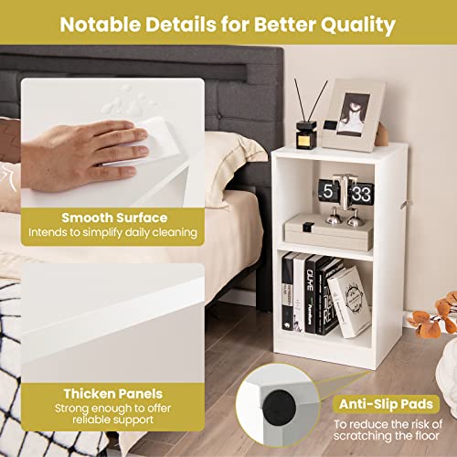 Giantex 2-Pcs 2-Tier White Bookshelf, Narrow Wood Bookcase with Anti-Tipping Kit, Short Open Shelving Rack for Small Space, Mini Cube Bookshelf for Living Room, Bedroom, Kids Room, Classroom