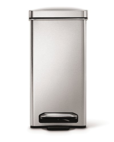 simplehuman 10 Liter / 2.6 Gallon Stainless Steel Bathroom Slim Profile Trash Can, Brushed Stainless Steel