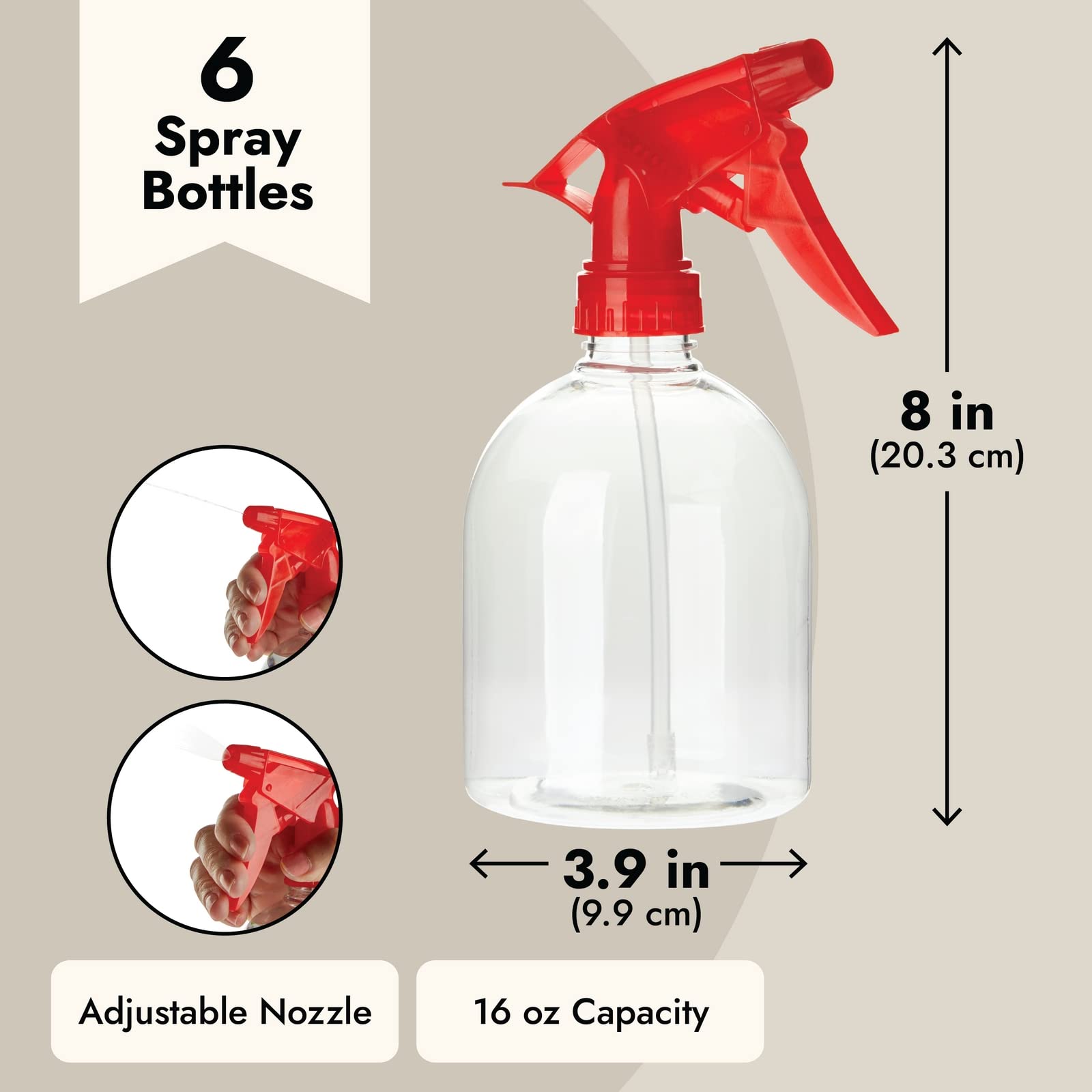 Juvale 6 Pack Empty Plastic Spray Bottles 16 oz β Bulk Red Squirt Water Sprayer for Hair, Cleaning Solutions, and Plants with Adjustable Nozzle and Misting Trigger